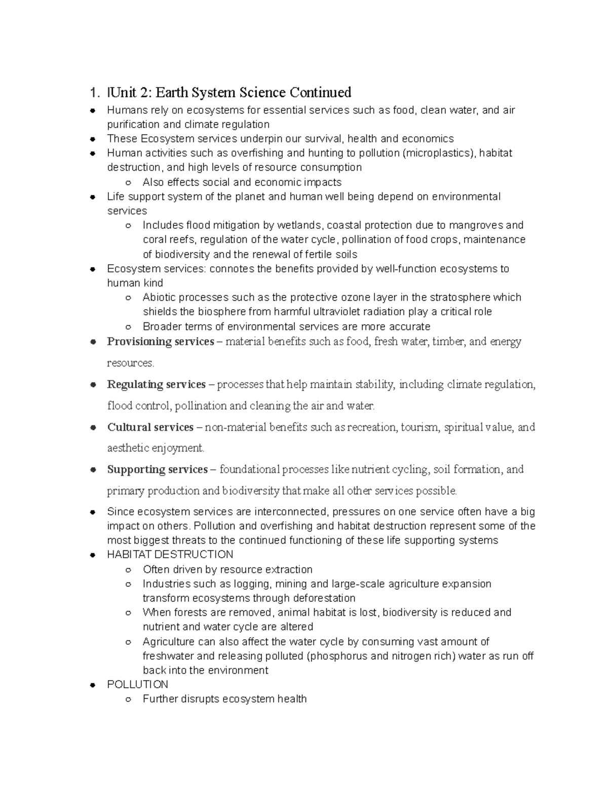 Unit 2: Ecosystem Services and Human Impact - GEOG 1220 Notes - Studocu
