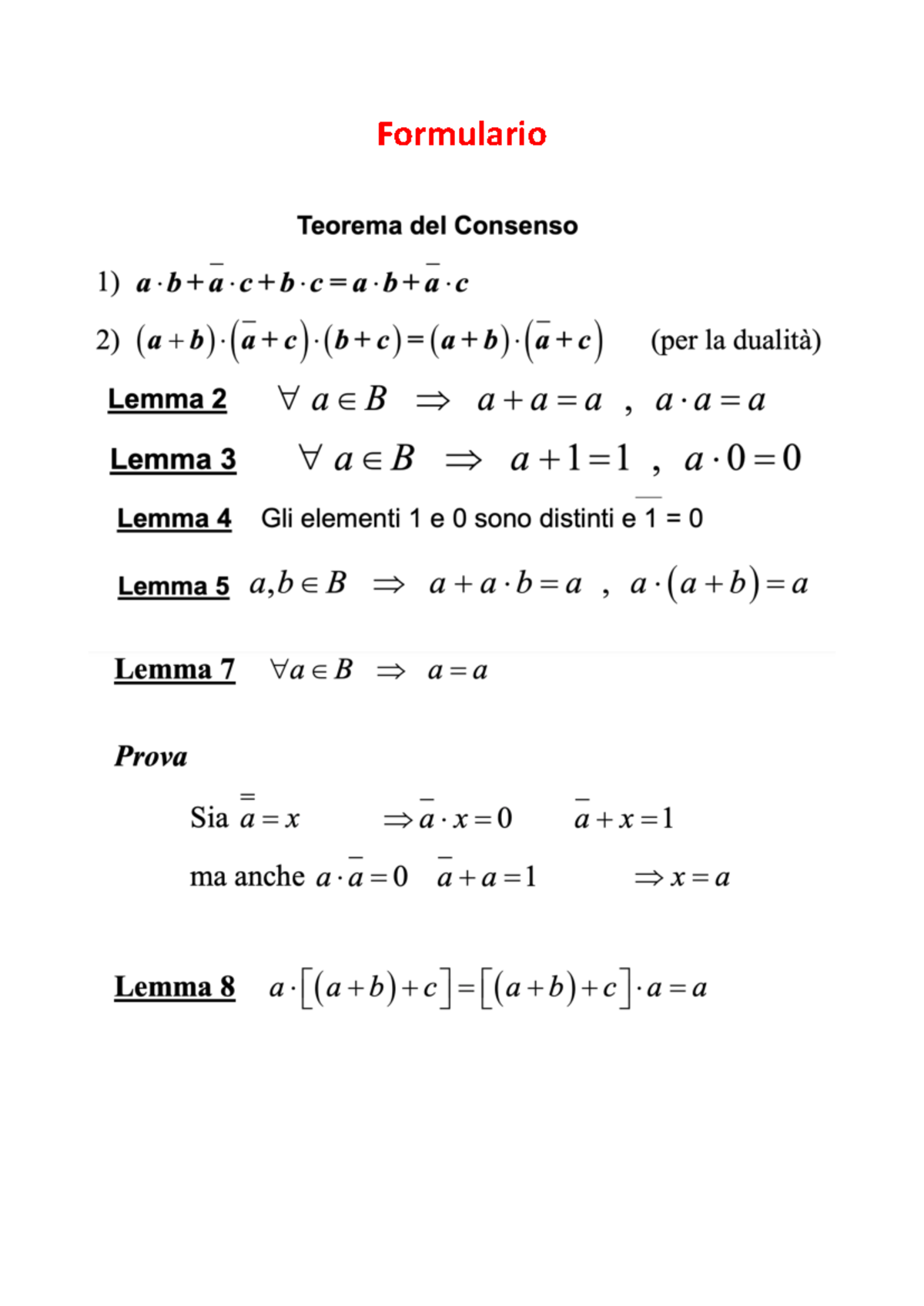 Teorema del Consenso - Formulario per Esame (Modulo di Esame) - Studocu
