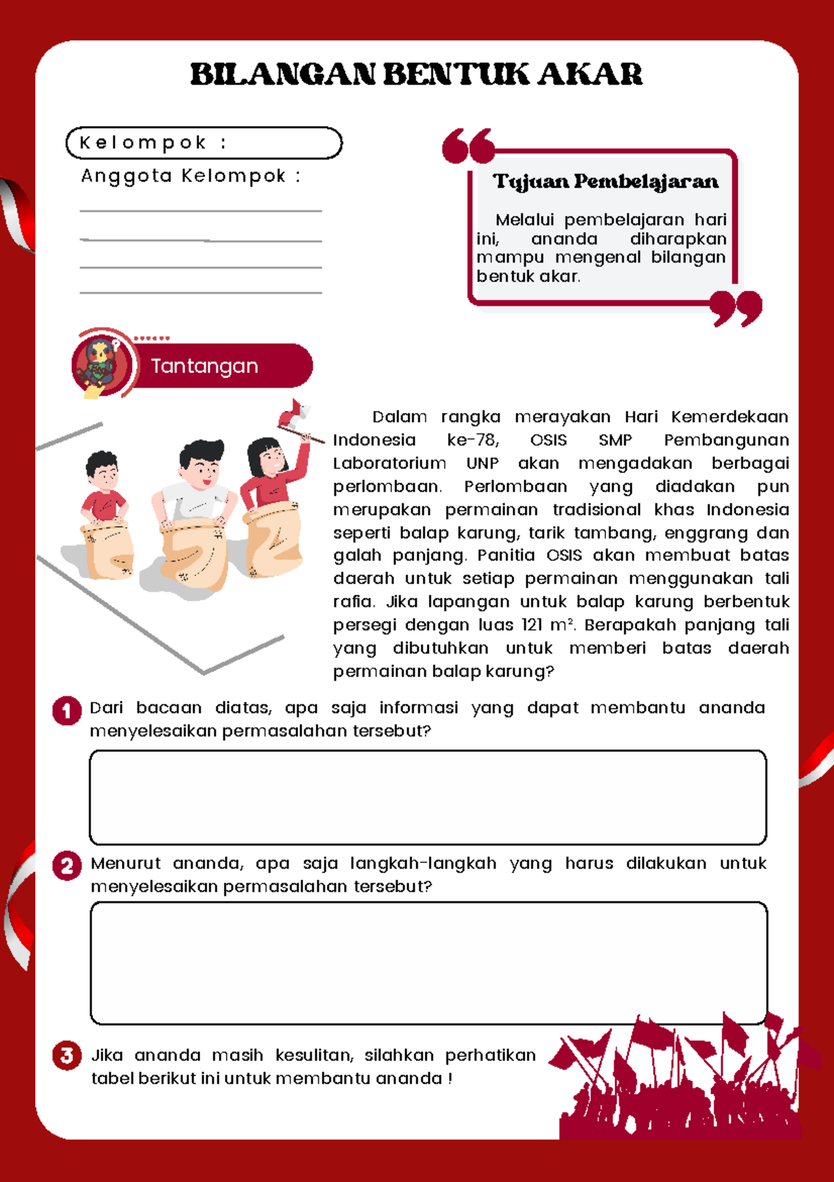 LKPD Matematika: Bilangan Bentuk Akar dan Penyelesaiannya - Studocu