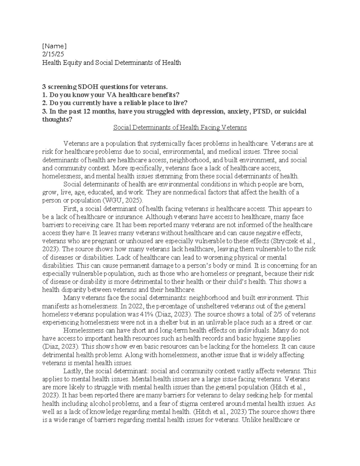 Health Equity & SDOH: Challenges for Veterans (D568) - Studocu