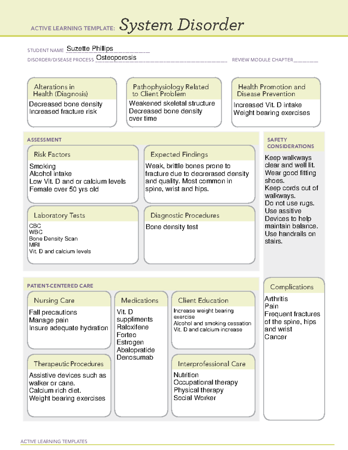Osteoprosis System Disorder Template - ACTIVE LEARNING TEMPLATES System ...
