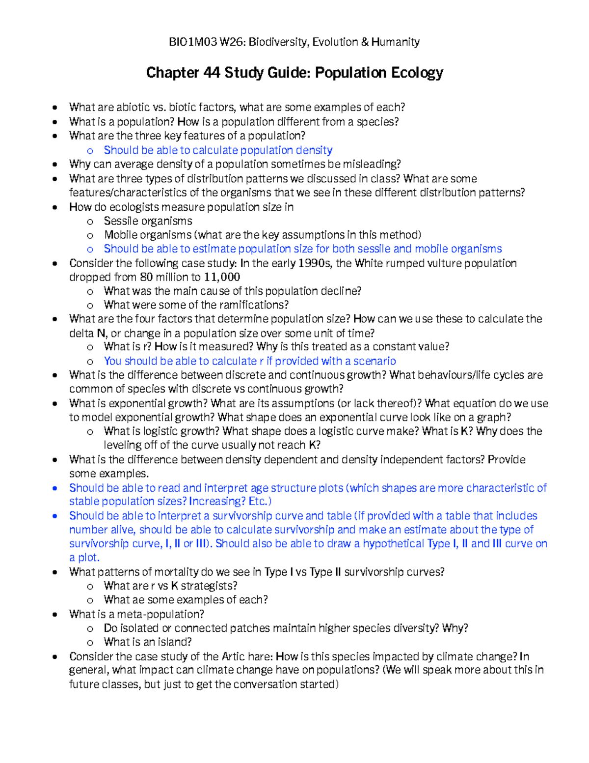 BIO1M03 W26: Chapter 44 Study Guide on Population Ecology and ...