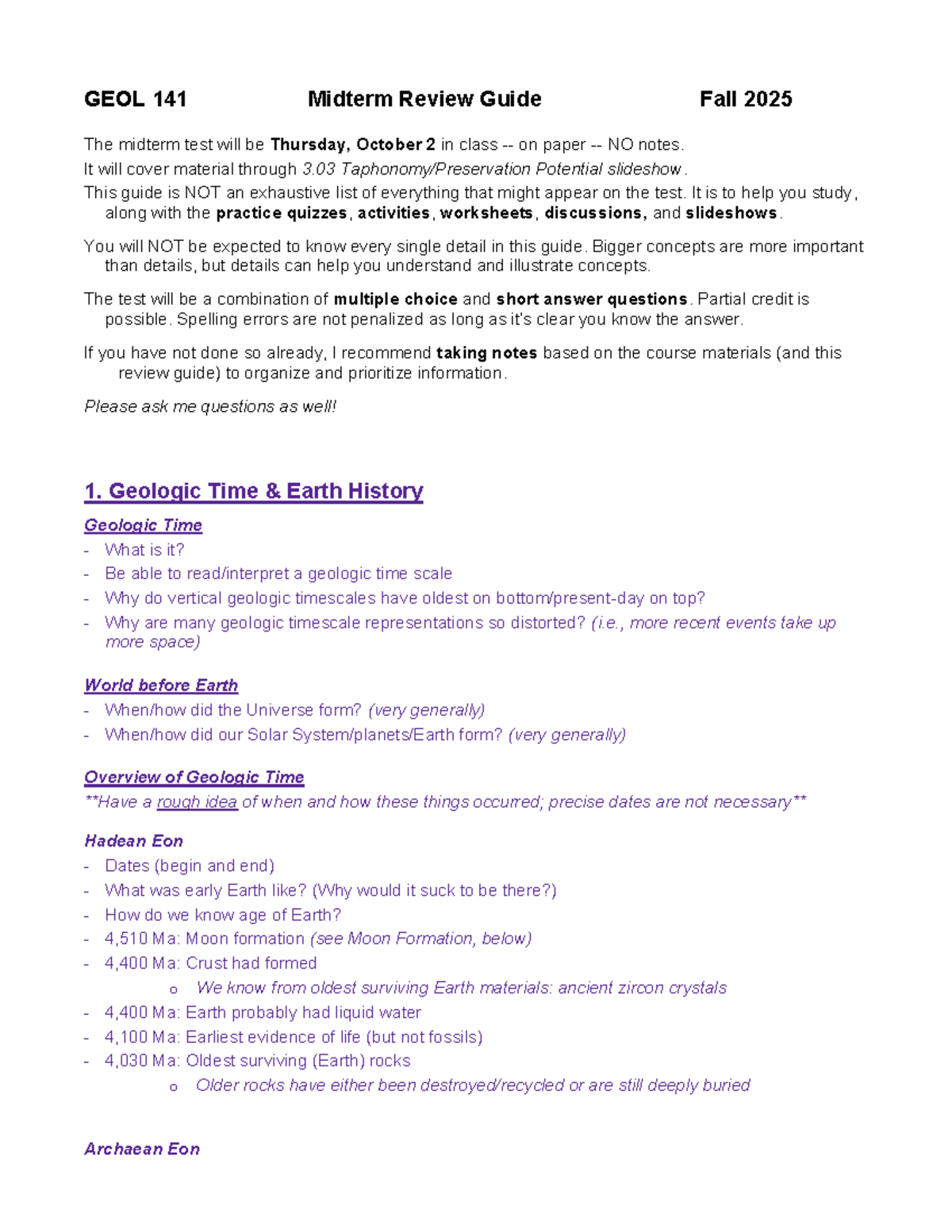 GEOL 141 Midterm Review Guide: Key Concepts & Exam Insights - Studocu