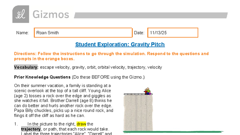 Roan Smith - Student Exploration: Gravity Pitch Activity - Studocu