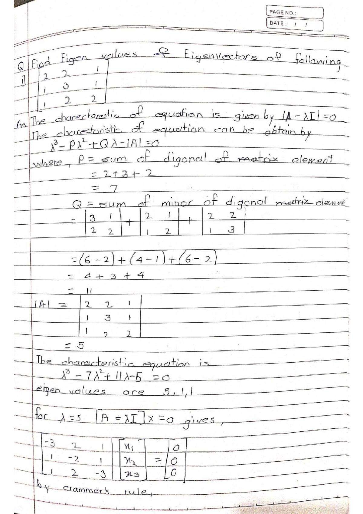 Eigenvalues and Eigenvectors Analysis for Linear Algebra (MATH 101 ...