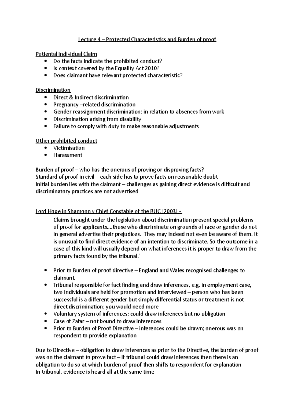 Lecture 4: Burden of Proof & Victimisation Under Equality Act 2010 ...