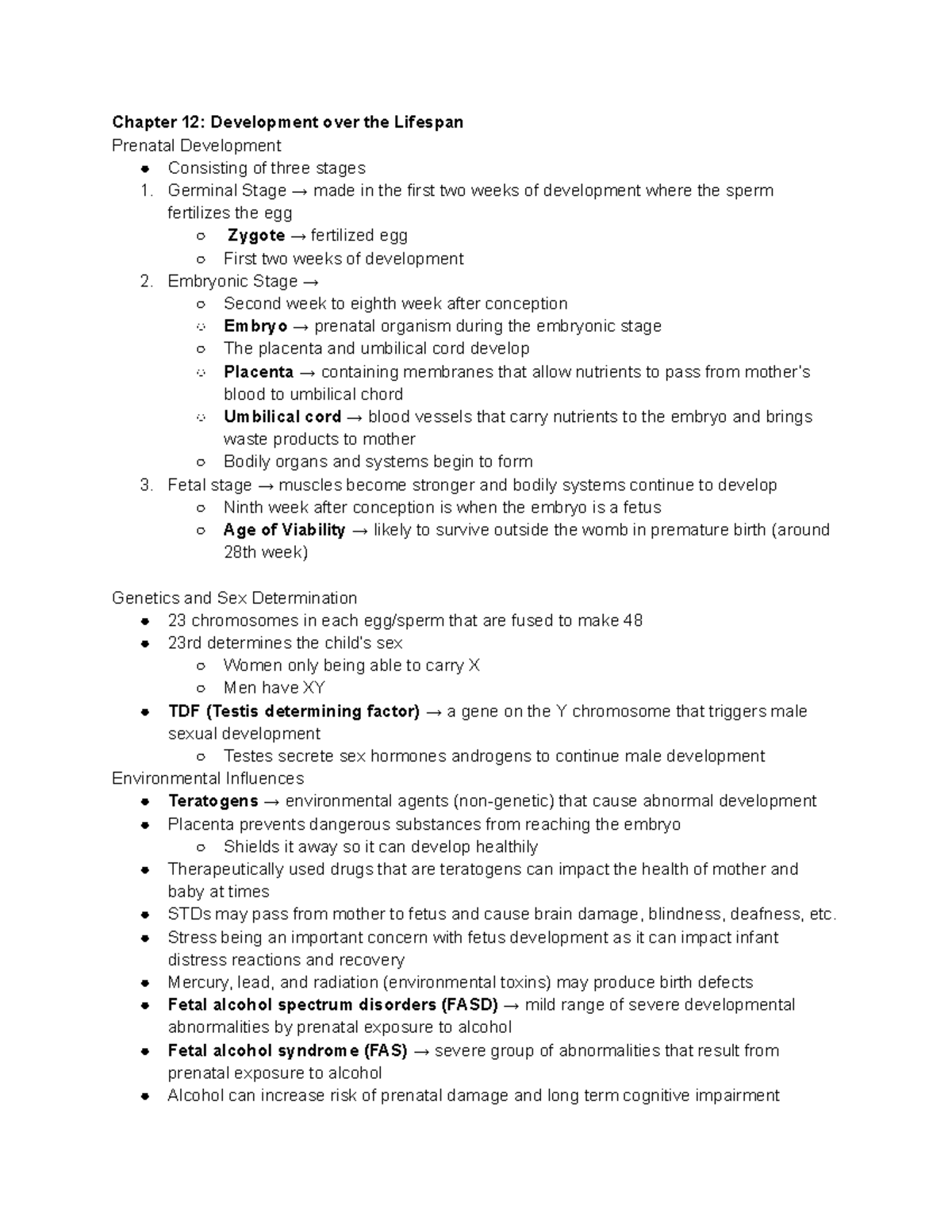 Chapter 12: Lifespan Development - Prenatal to Childhood Insights - Studocu