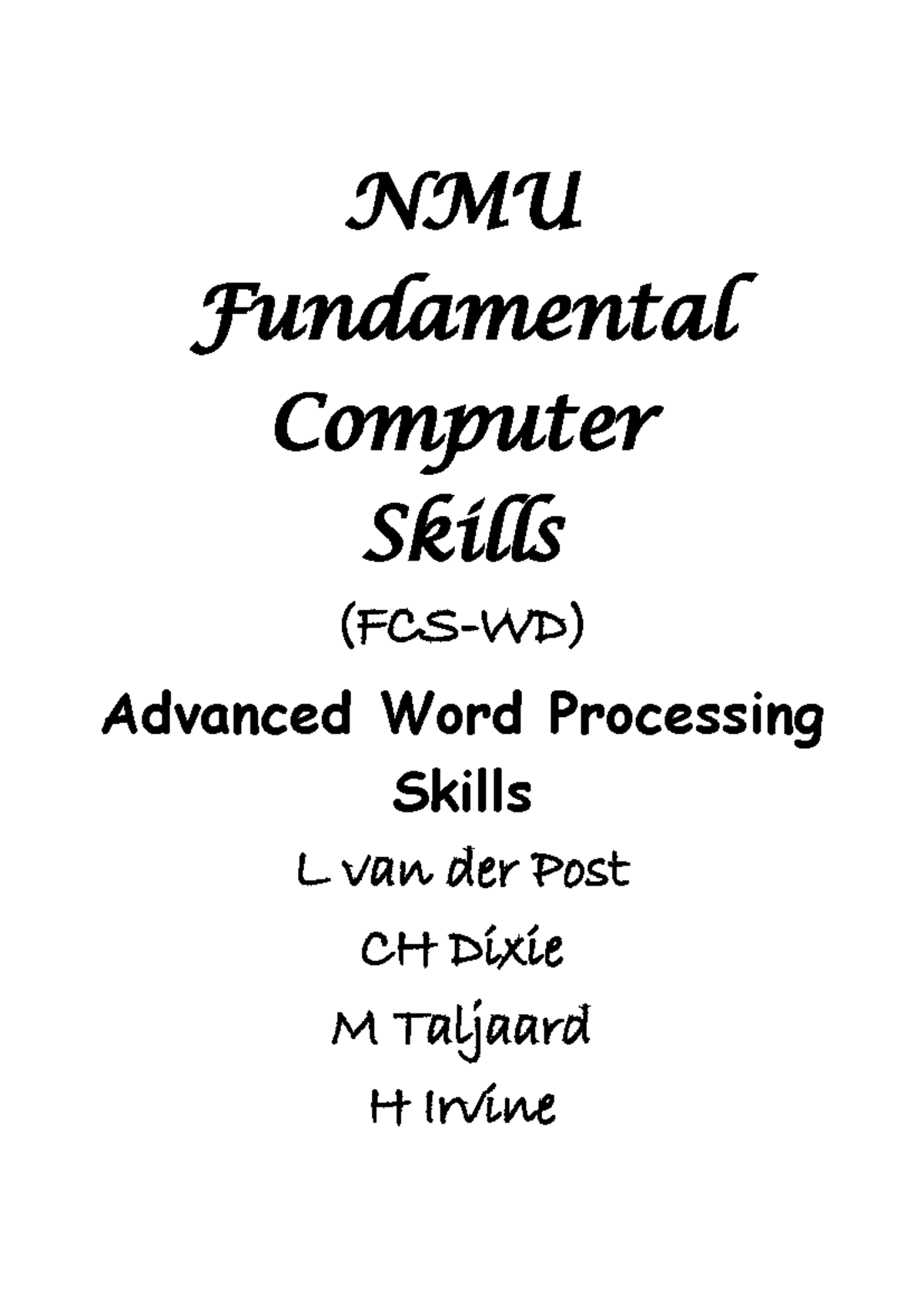 FCS-WD Advanced Word Processing Techniques: Creating Complex Documents ...