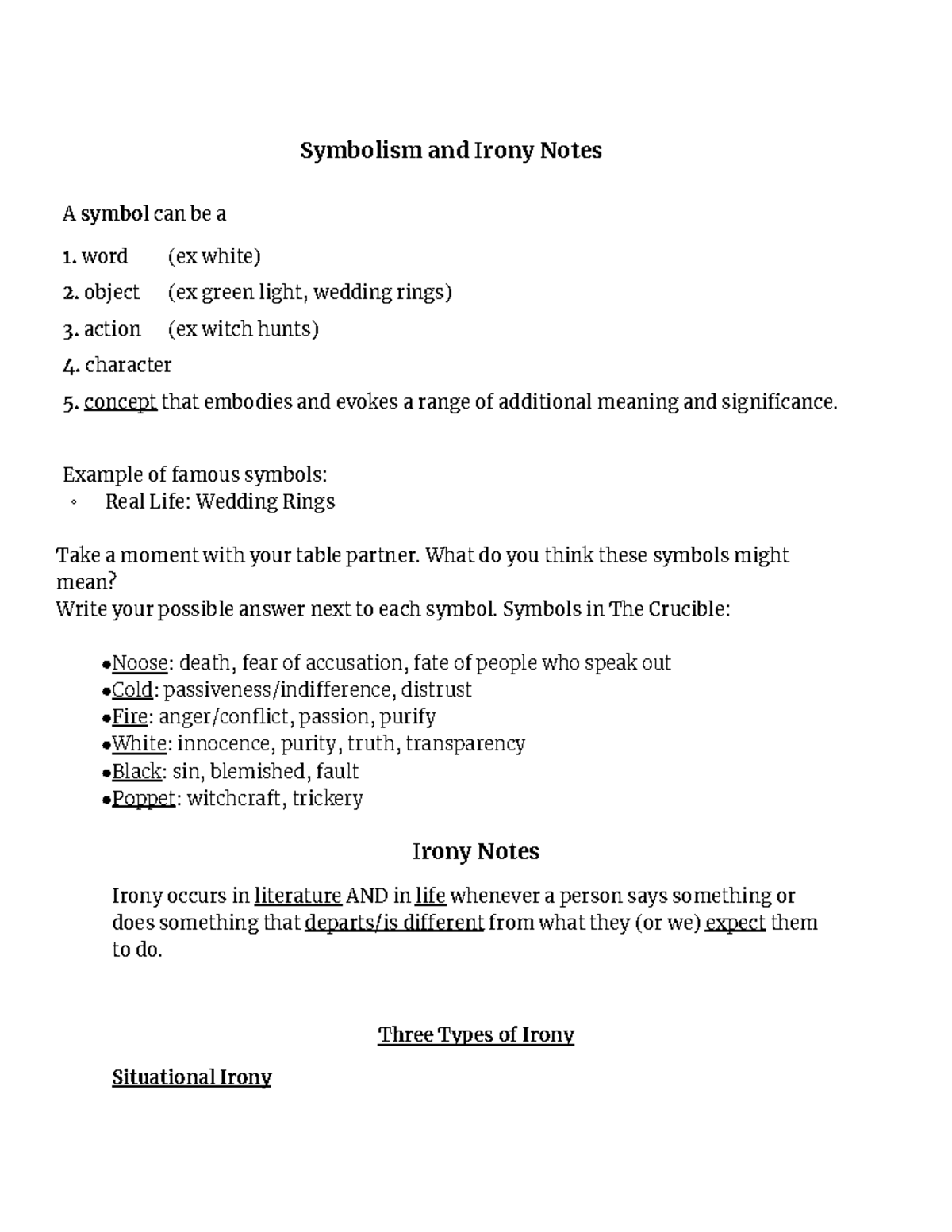 Symbolism & Irony in The Crucible: Key Notes & Analysis - Studocu