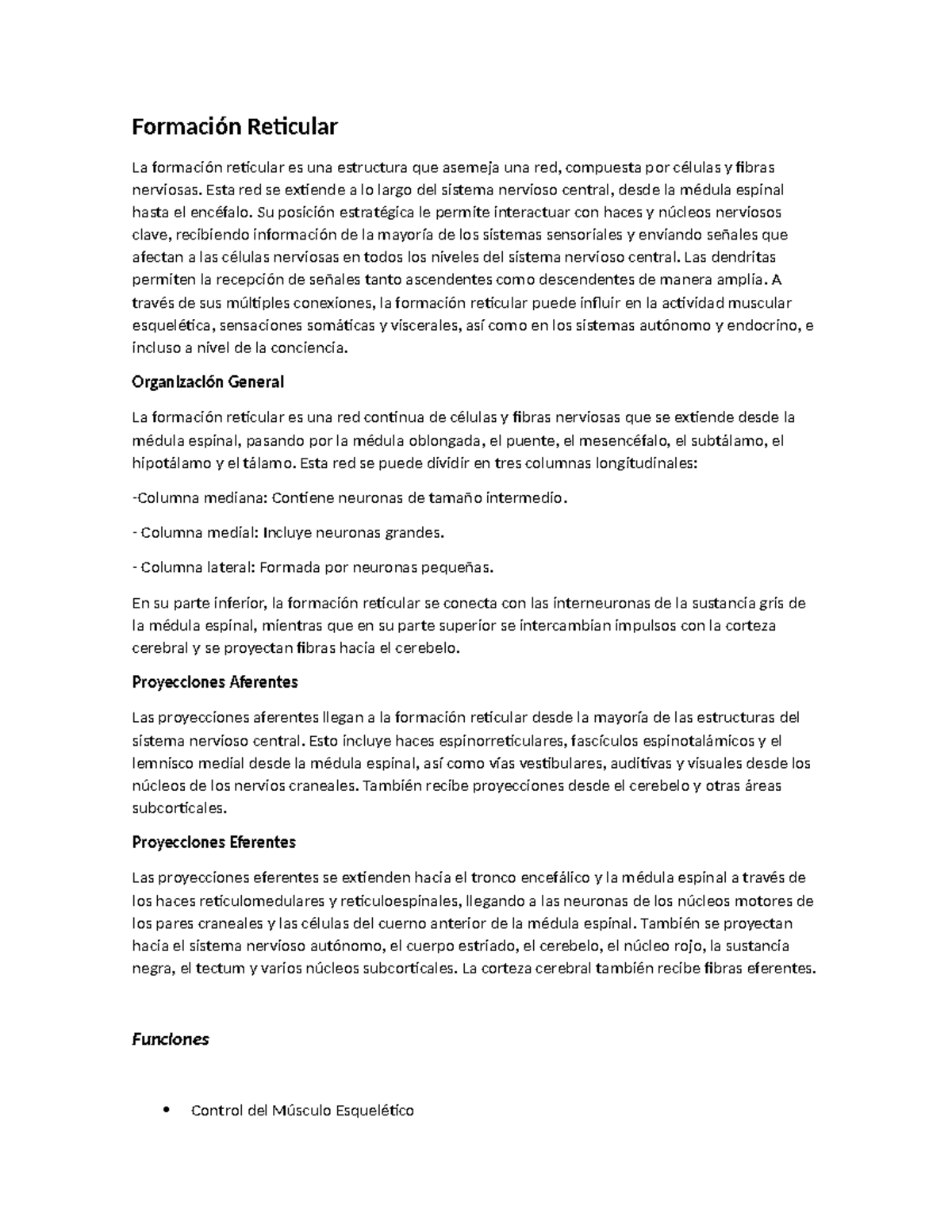 Formación Reticular y Sistema Límbico - Formación Reticular La ...