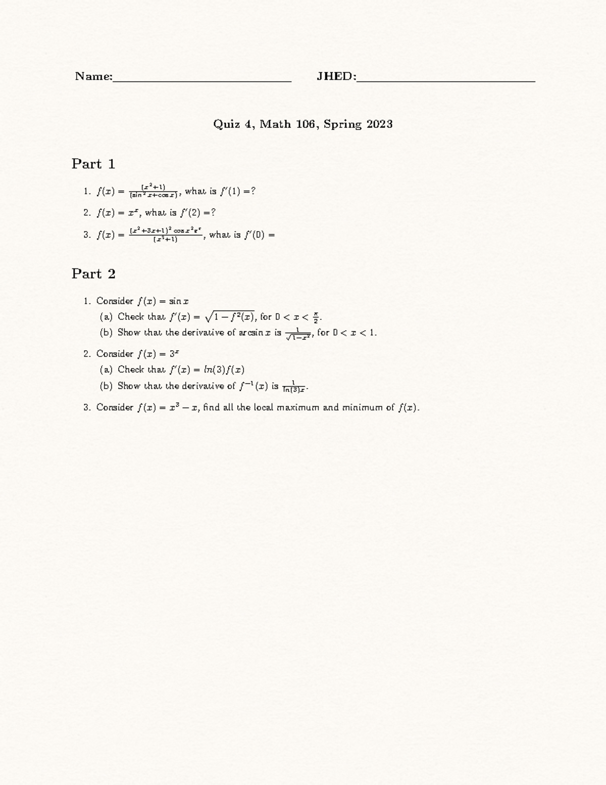 Math 106 Practice Quiz 4 - Spring 2023 Exam Questions - Studocu