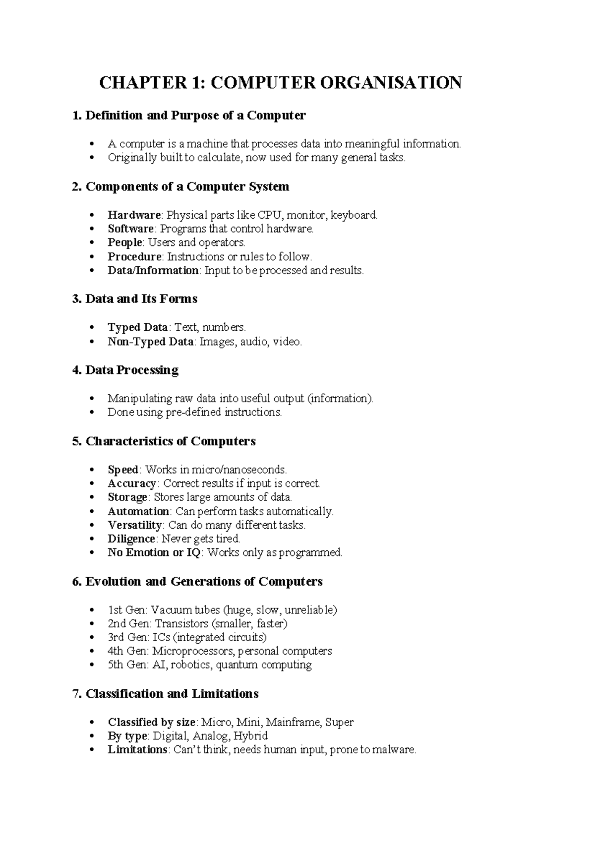 ICT 101: Intro to Computer Organization and Architecture Notes - Studocu