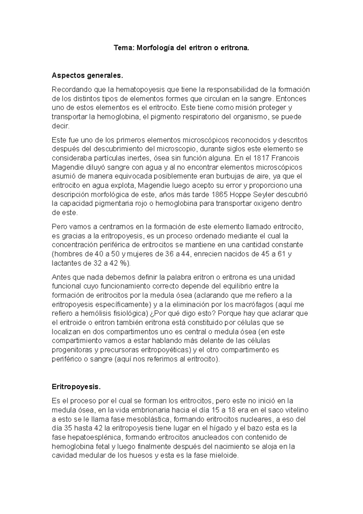 Morfologia del eritron - Tema: del eritron o eritrona. Aspectos ...