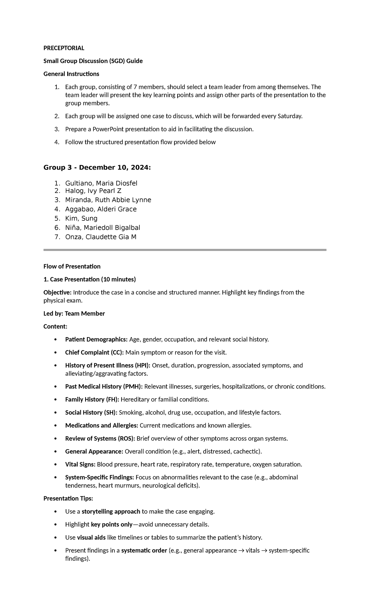 Group 3 Preceptorial SGD Guide: Case Presentation & Discussion - Studocu