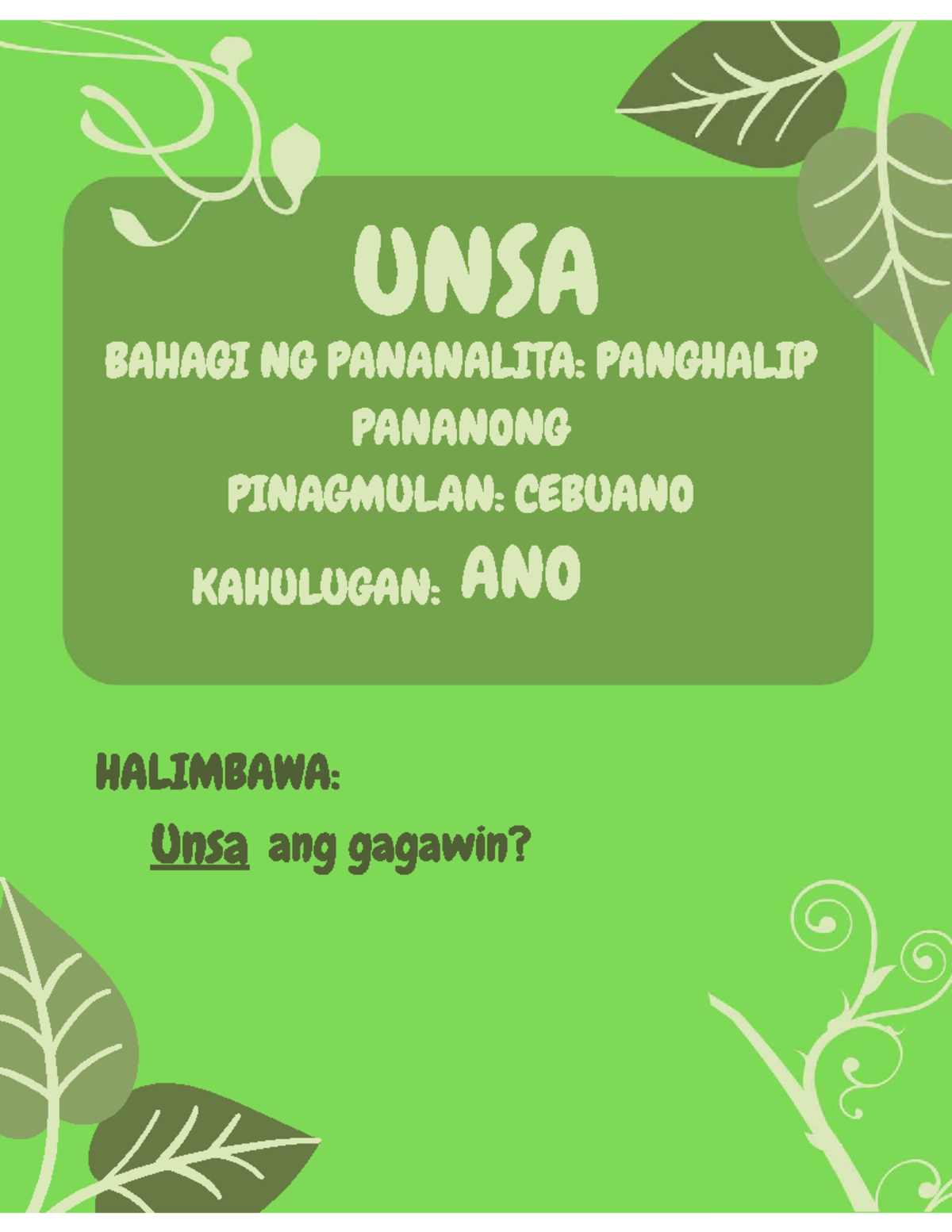 UNSA BAHAGI NG PANANALITA: PANGHALIP PANANONG PINAGMULAN - Studocu