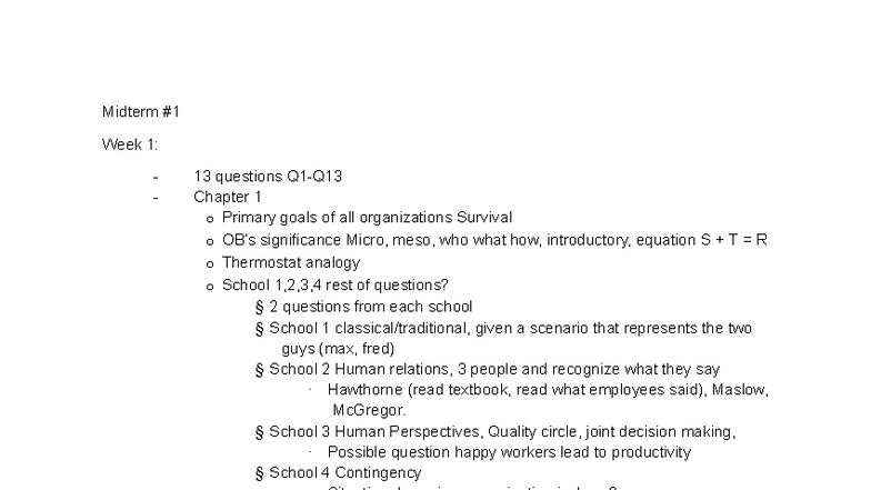 OB Midterm Exam Topics: Key Concepts & Questions Overview - Studocu