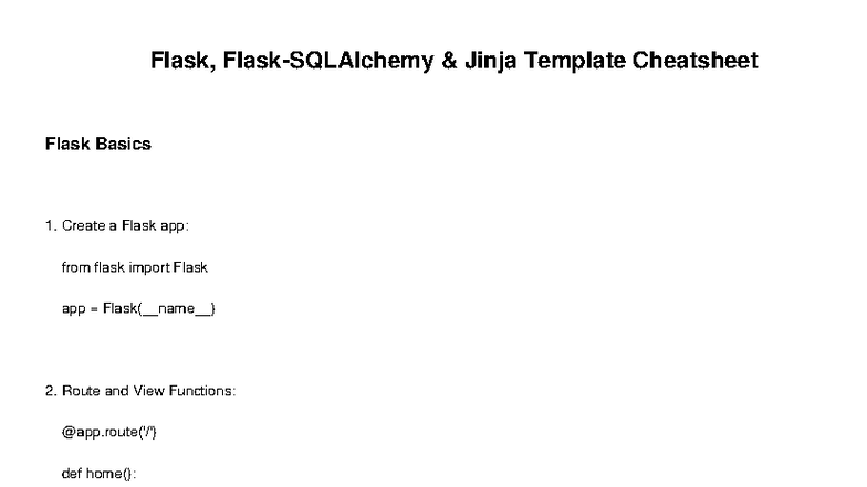 Flask Basics Cheatsheet: Jinja & SQLAlchemy Overview - Studocu