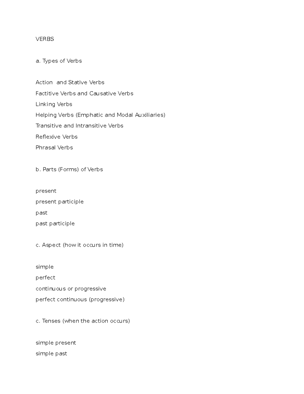 Verbs - Purposive Communication - VERBS a. Types of Verbs Action and ...