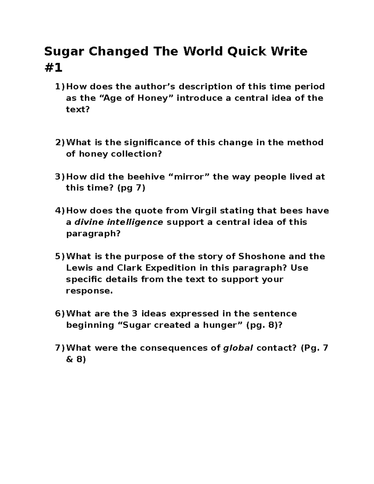 Sugar Changed the World: Analysis of the Age of Honey's Impact - Studocu