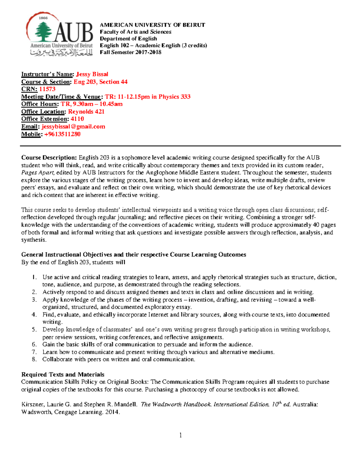 Eng 203 Syllabus: Academic Writing Course Overview for Fall 2018-19 ...