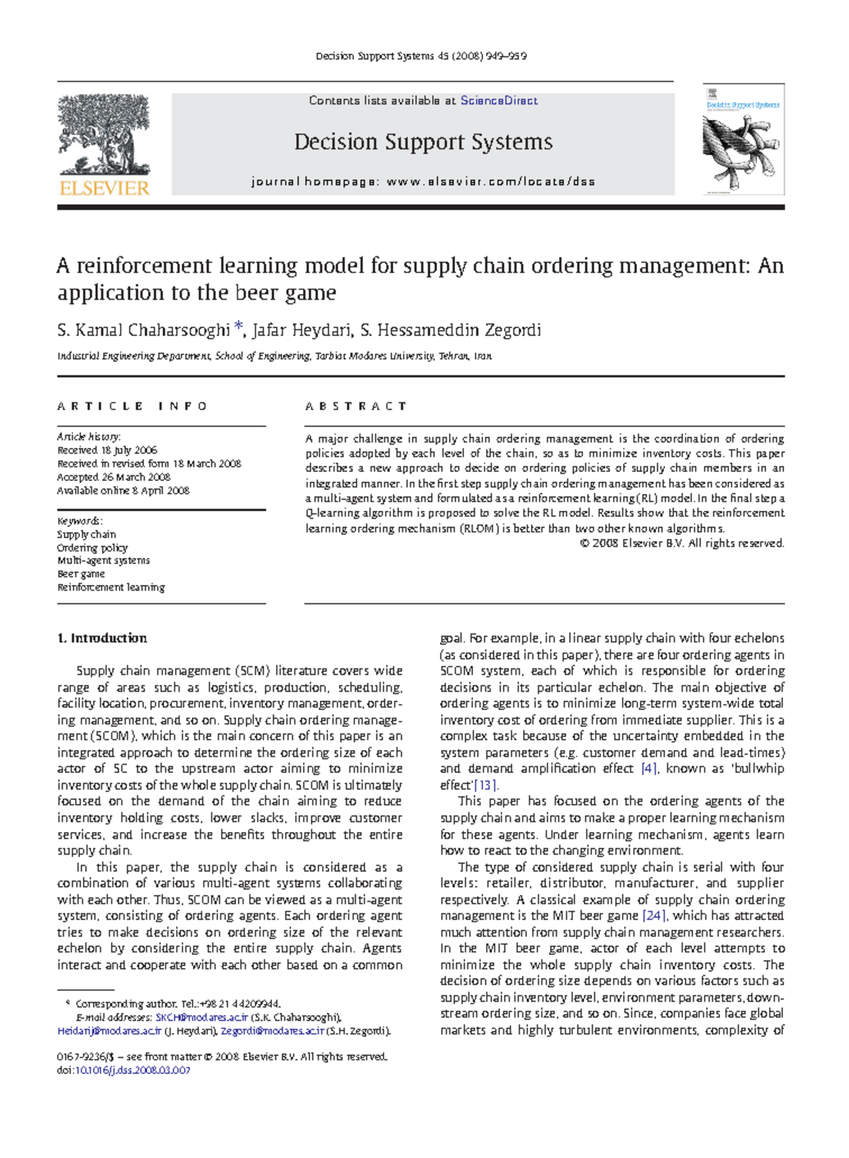 Reinforcement Learning in Supply Chain Ordering Management: Analyzing ...