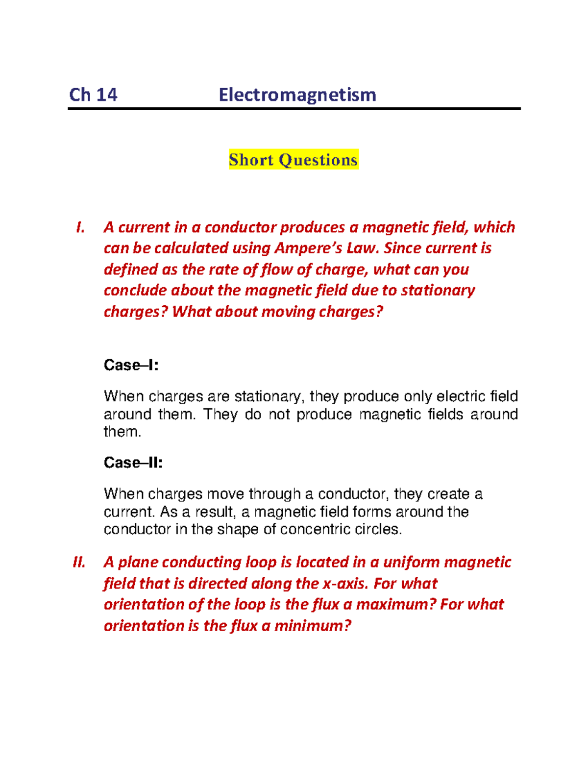 Ch 14 Electromagnetism Short Questions and Answers - Studocu