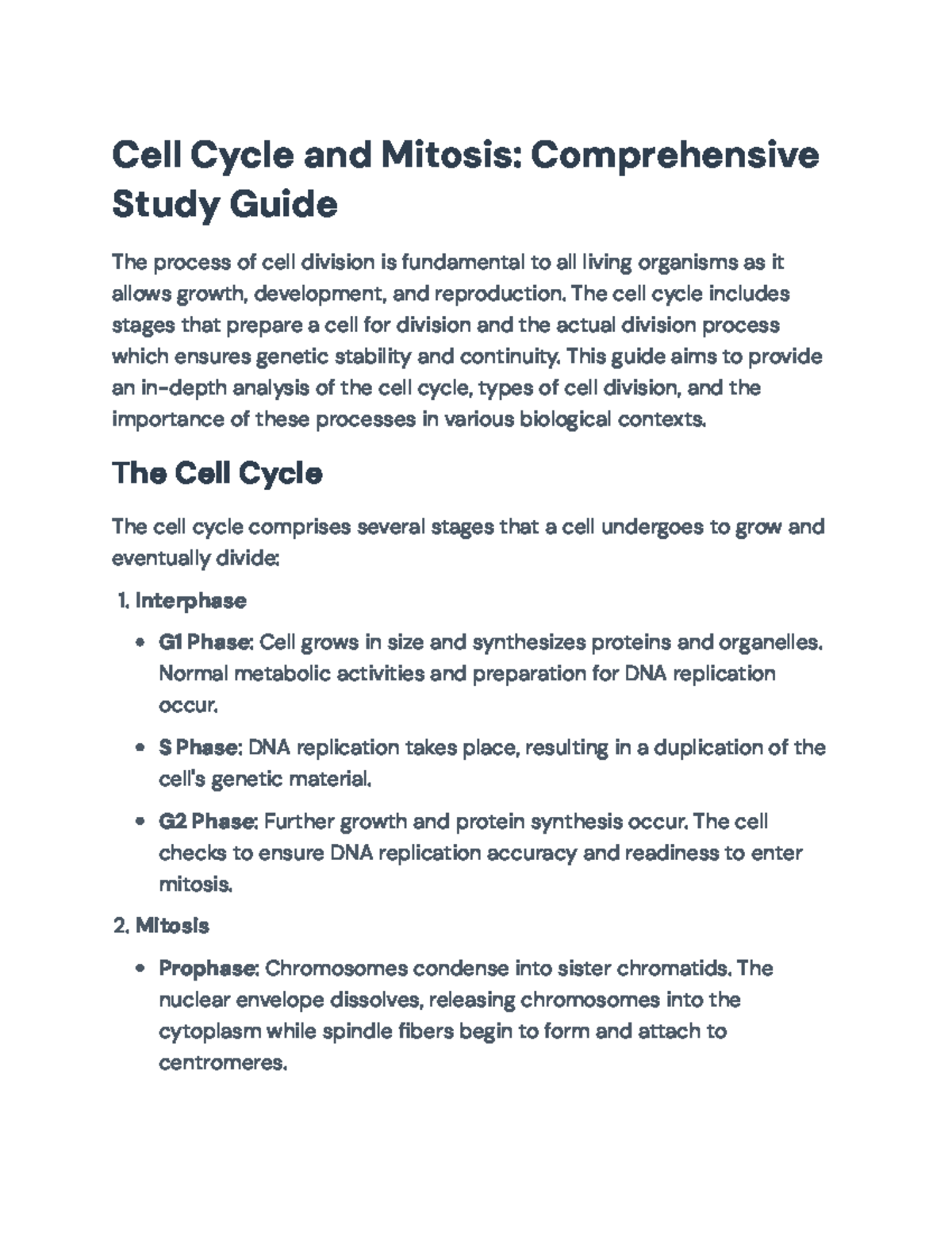 Cell Cycle and Mitosis Study Guide: Essential Concepts and Processes ...