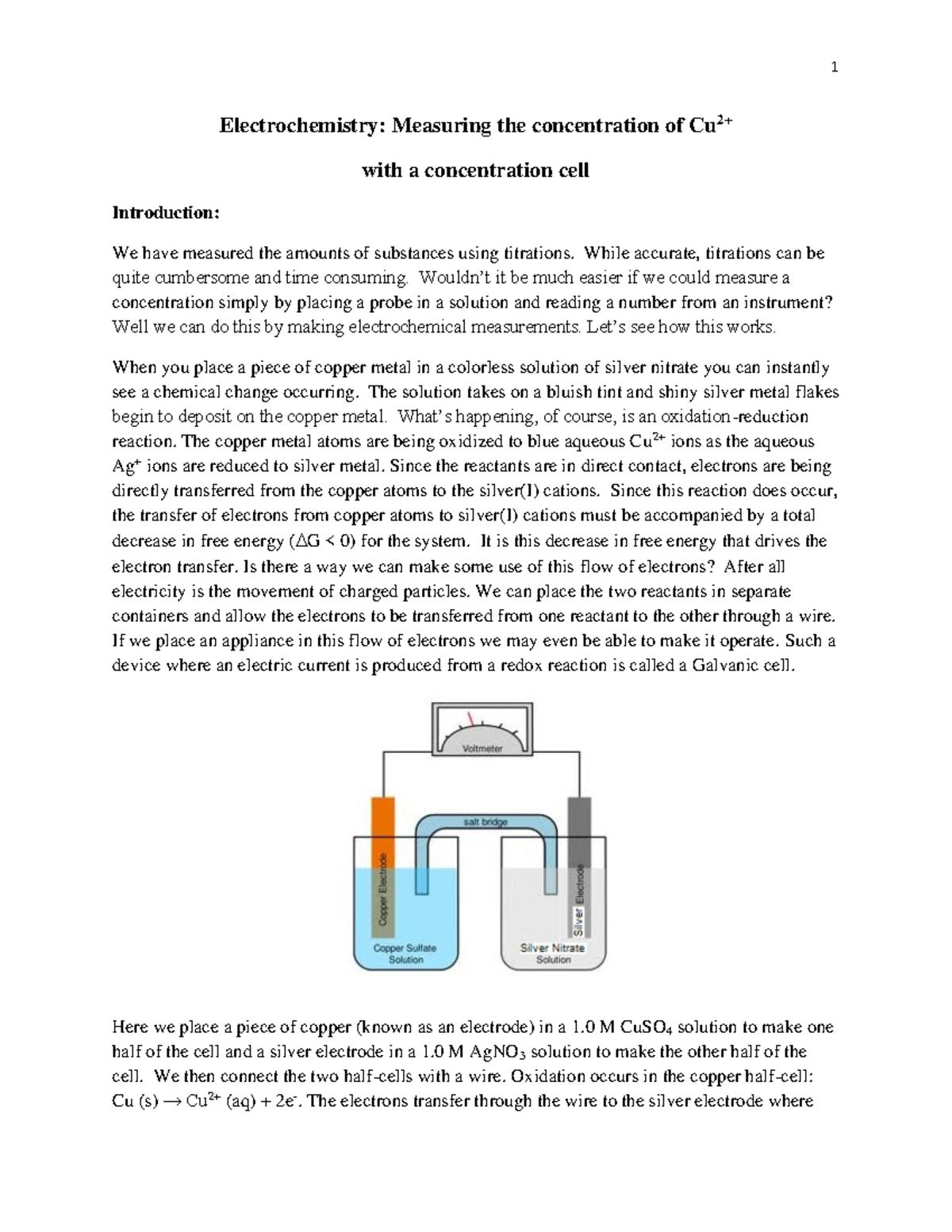 Electrochemistry Lab Manual: Measuring Cu2+ Concentrations with Cells ...