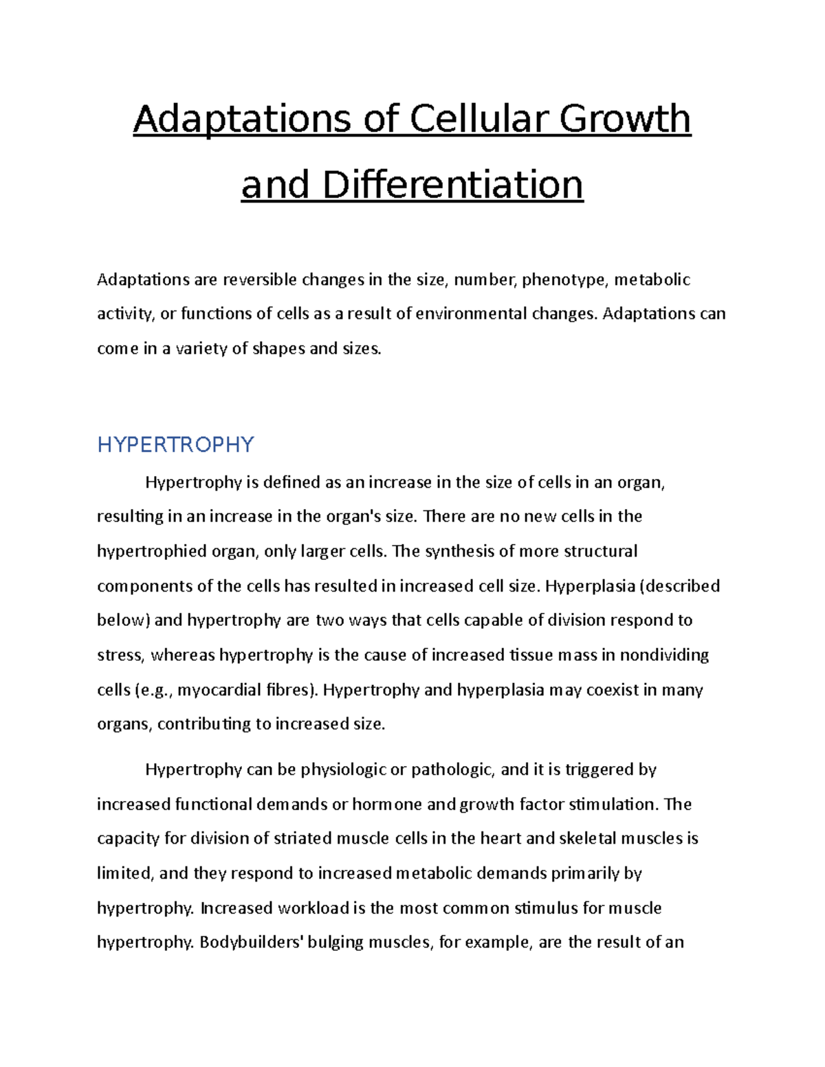 Adaptations of Cellular Growth: Hypertrophy and Hyperplasia Insights ...
