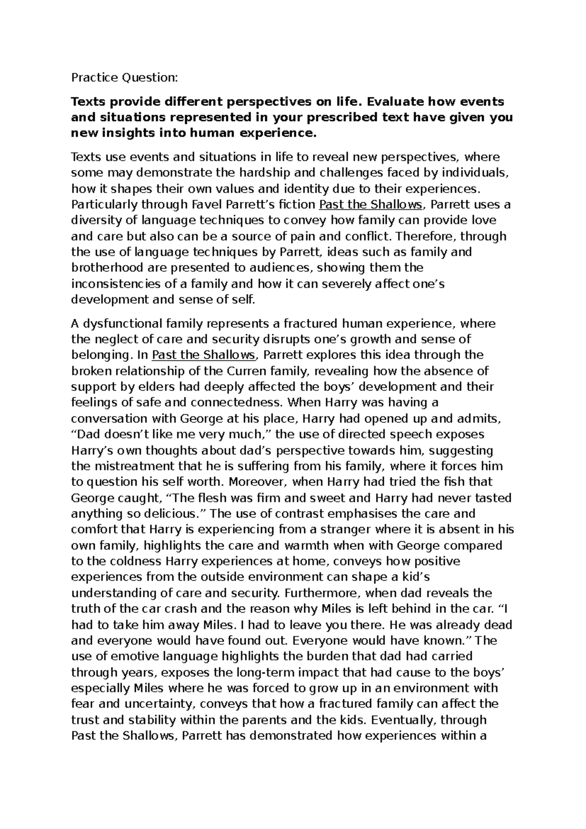 HSC Eng Mod A Essay: Insights from Past the Shallows - Studocu