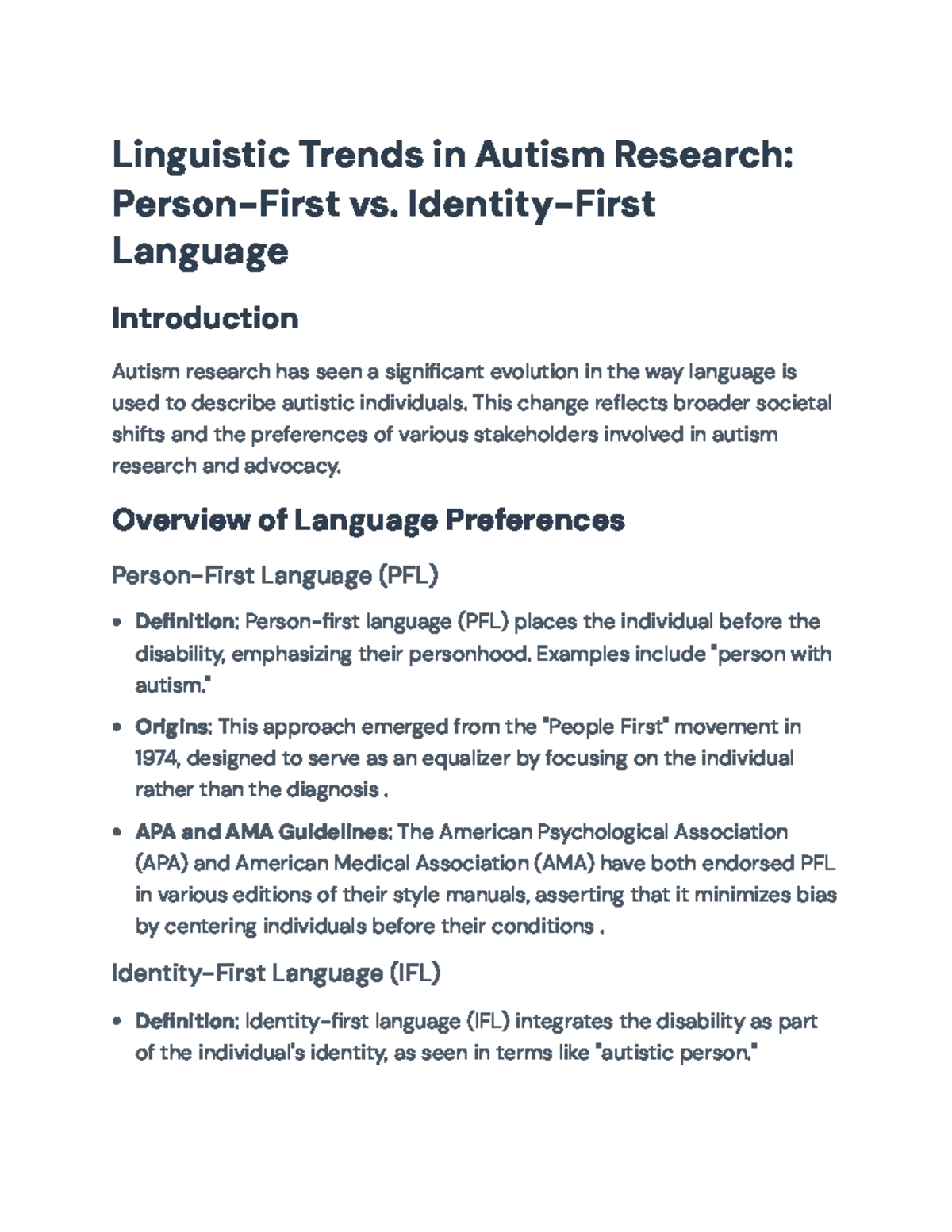 Linguistic Trends in Autism Research: PFL vs. IFL Analysis (Course Code ...