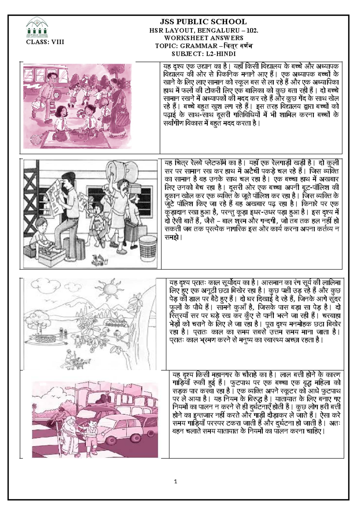 चित्र वर्णन Worksheet Answers - CLASS: VIII JSS PUBLIC SCHOOL HSR ...