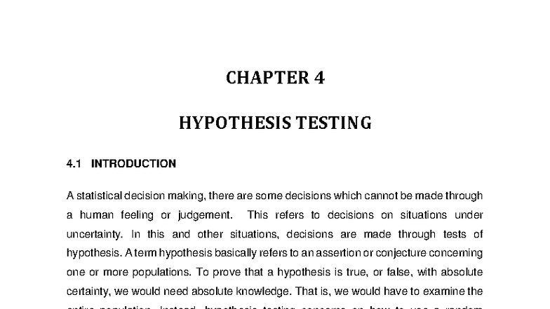Chapter 4: Hypothesis Testing in Statistics (Course Code: vvvvvv) - Studocu