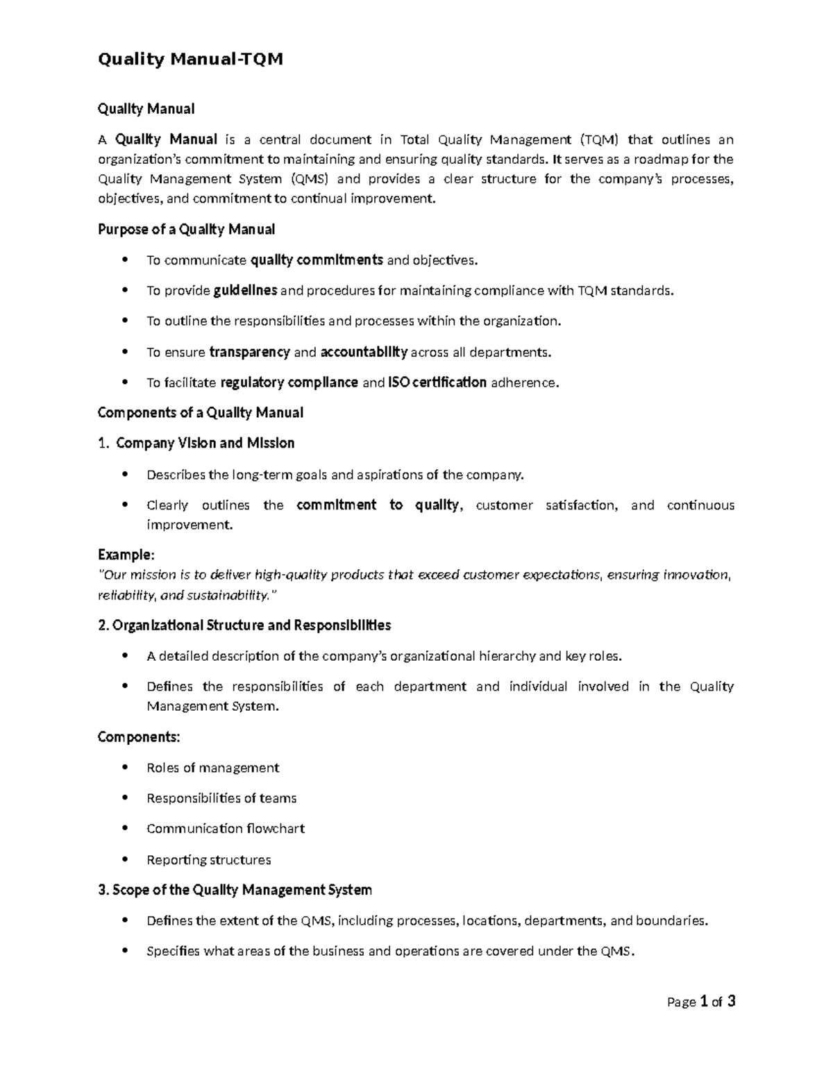 1. Quality Manual - It serves as a roadmap for the Quality Management ...