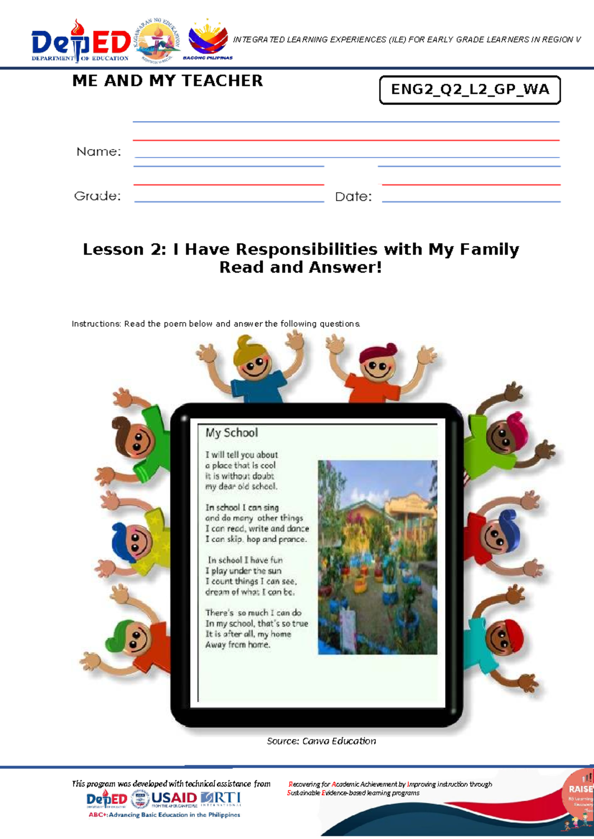 ENG2_Q2_L2_GP_WA S1 Lesson 2: Responsibilities with My Family ...