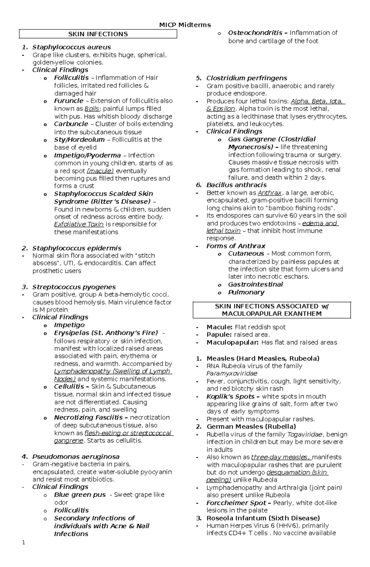 MICP Midterm Lecture Notes - Skin & Viral Infections Overview - Studocu