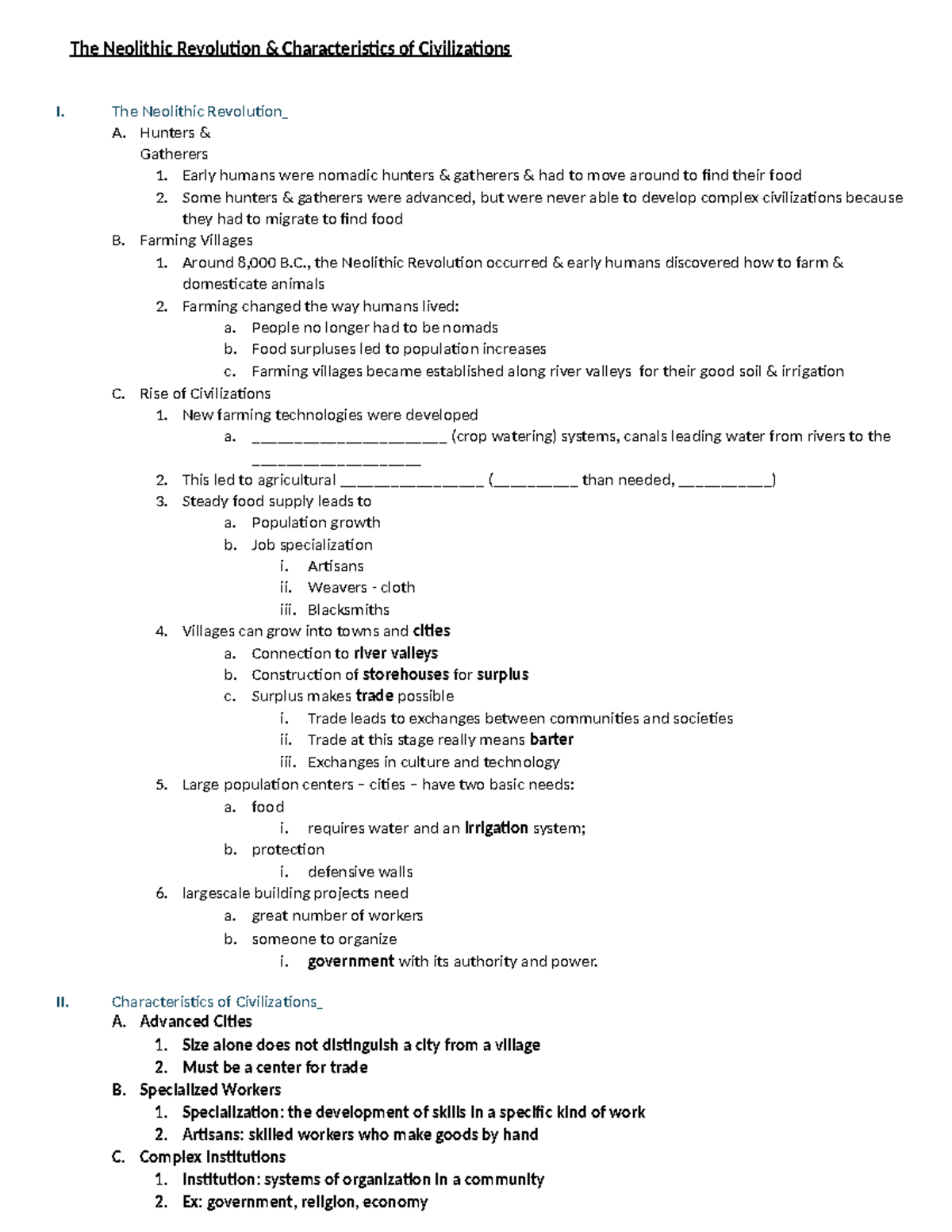 Characteristics of Civilizations: Neolithic Revolution Notes (1) - Studocu