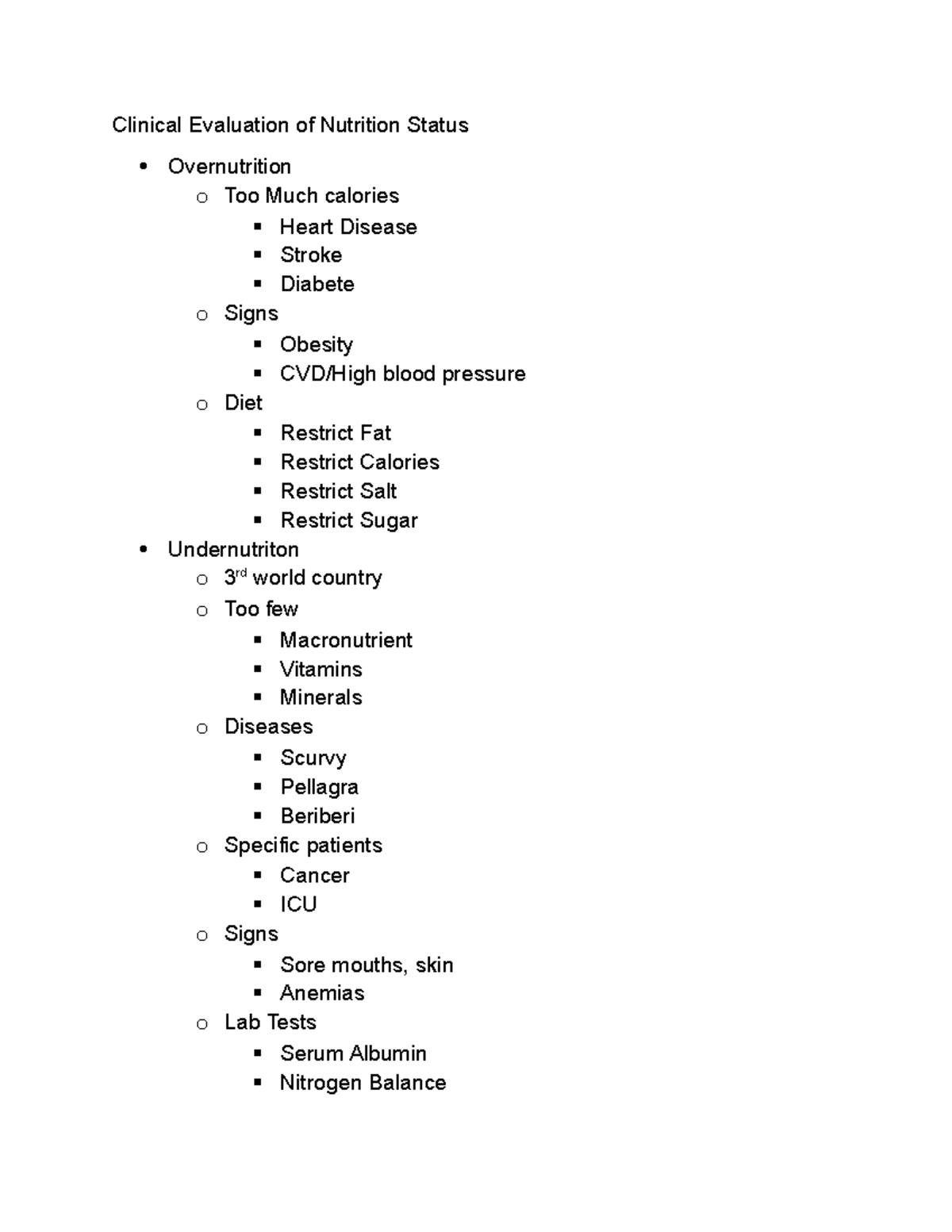 Clinical Evaluation of Nutrition Status: Overnutrition & Undernutrition ...