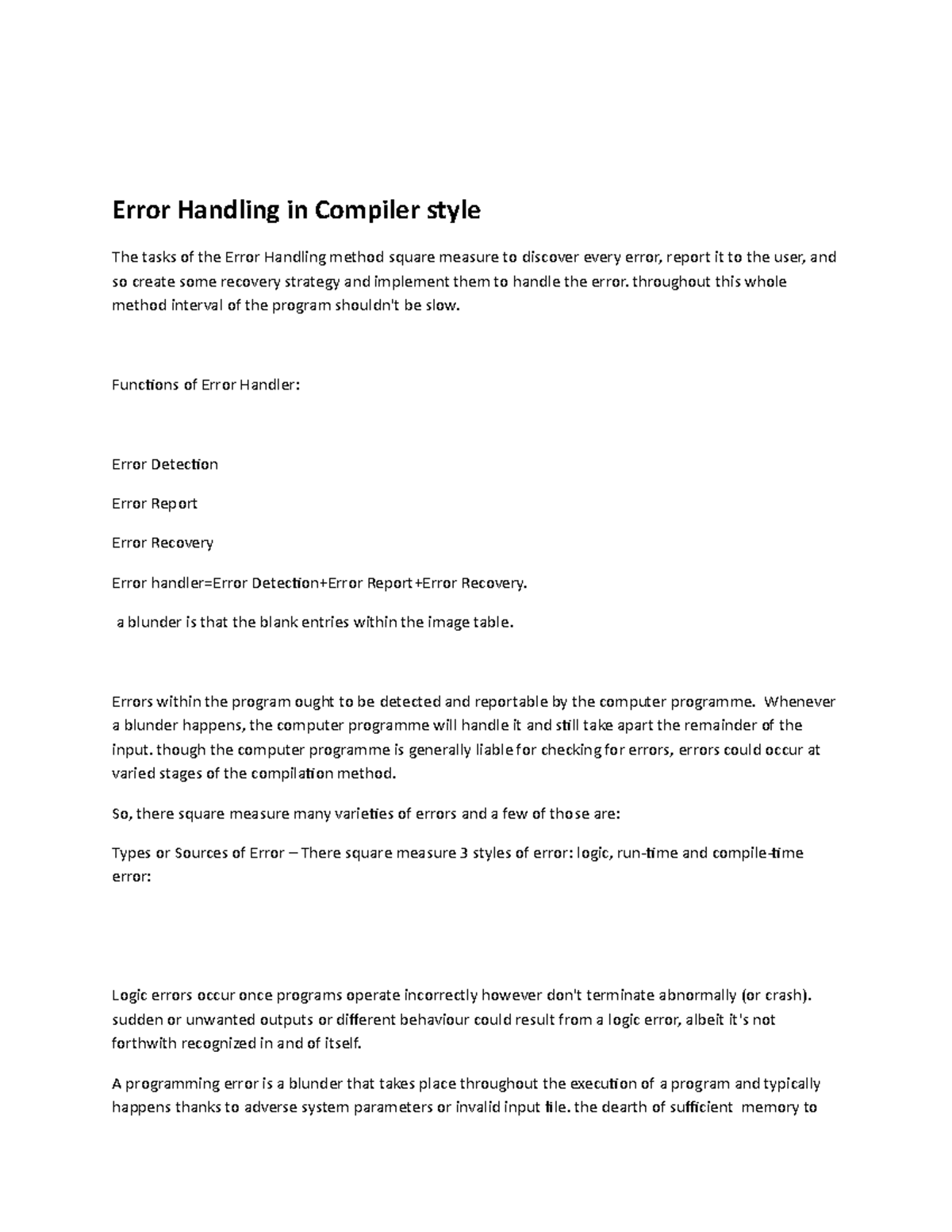 Error Handling in Compiler style - throughout this whole method ...