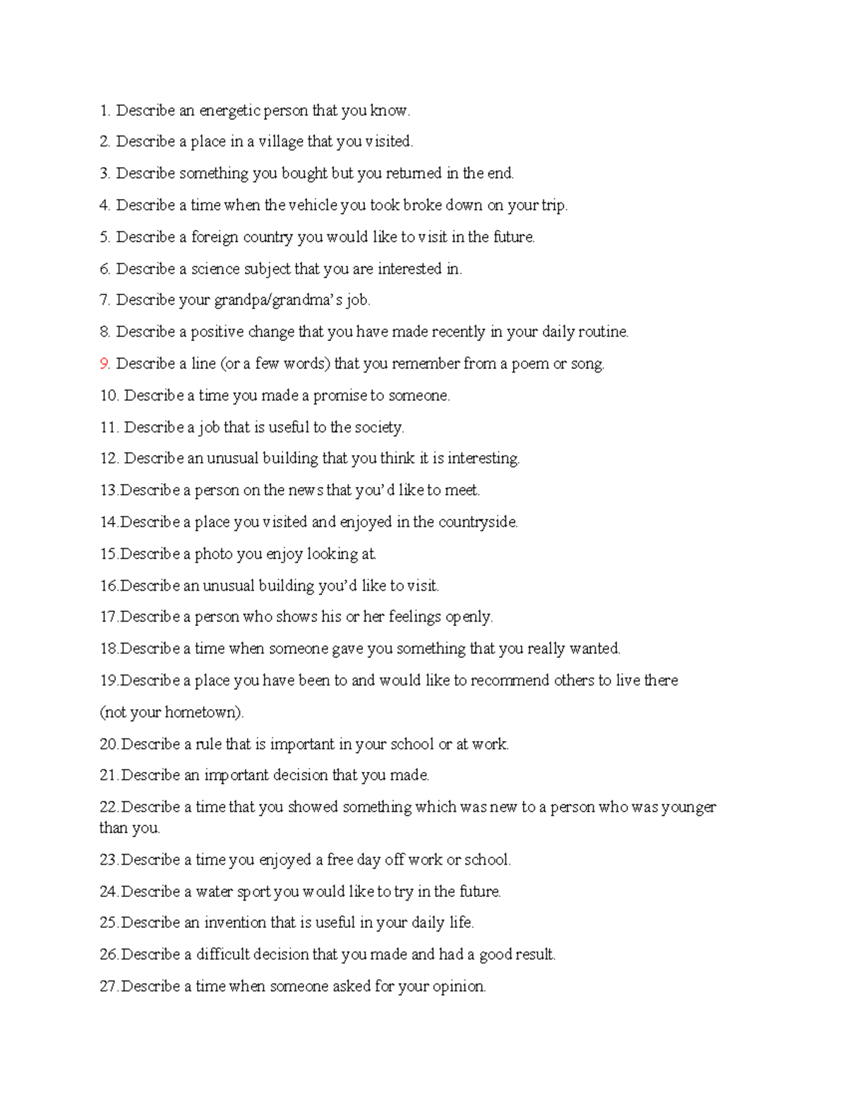 Speaking Q2: Descriptive Prompts and Topics for Practice - Studocu