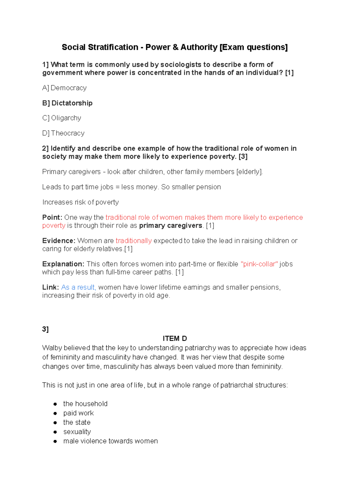GCSE Sociology: Social Stratification - Power & Authority Exam Qs - Studocu