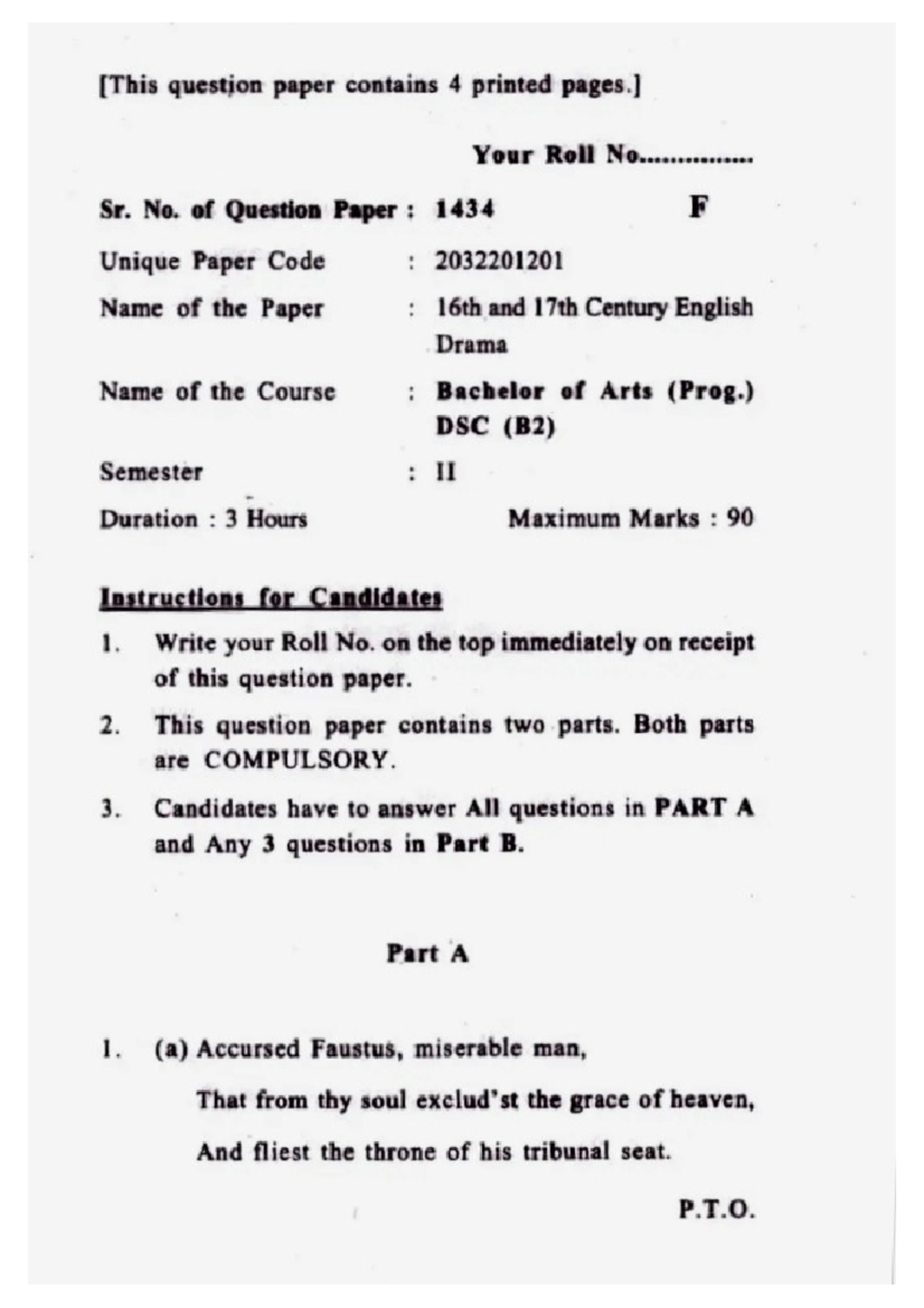 DSC (B2) II Sem Question Paper: 16th & 17th Century English Drama - Studocu