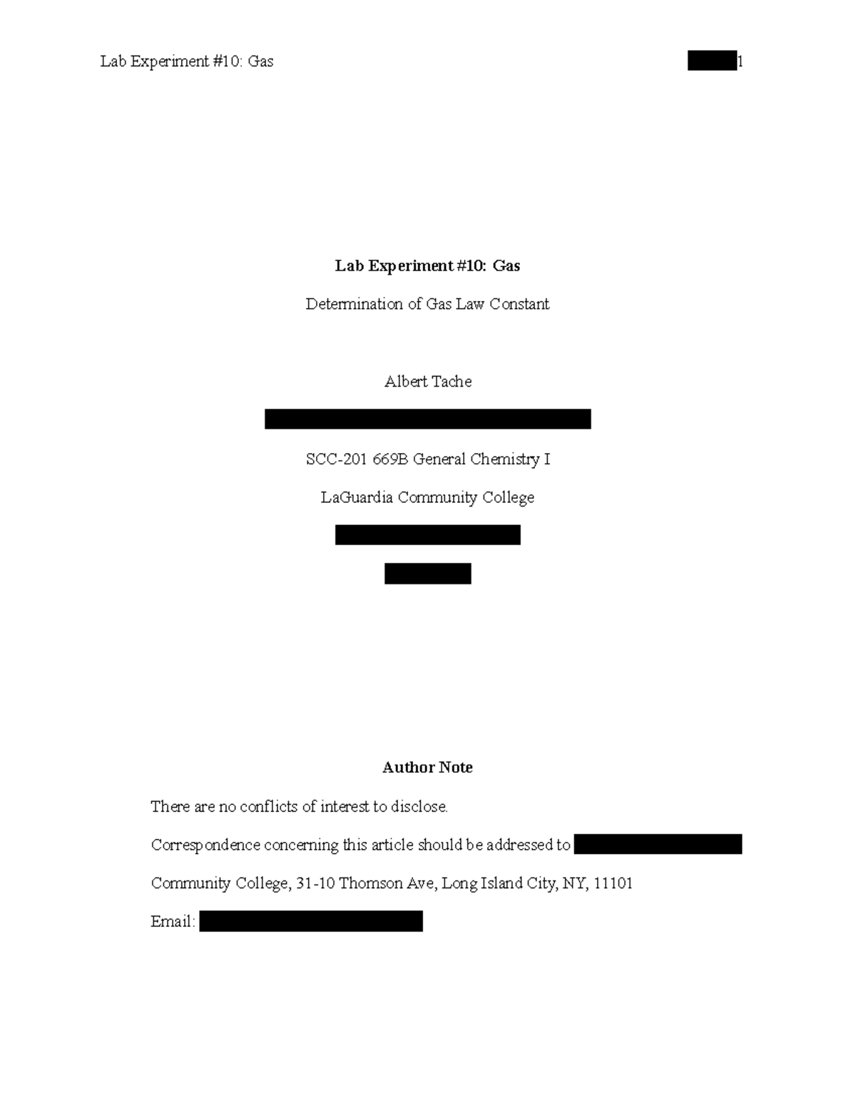 General Chemistry I Lab Experiment: Gas Law Constant Determination ...