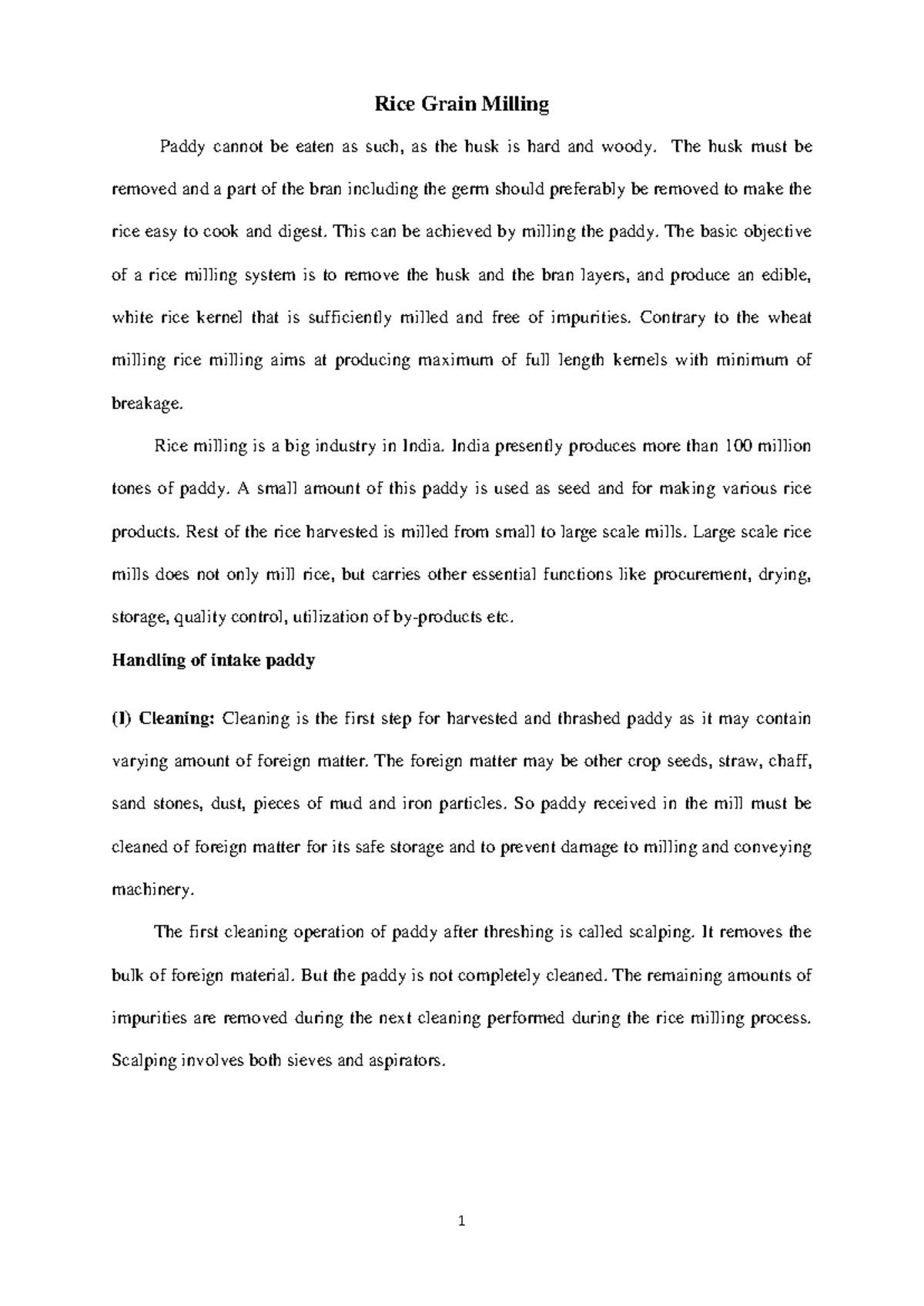 Rice Grain Structure - Introduction Paddy is the most important and ...