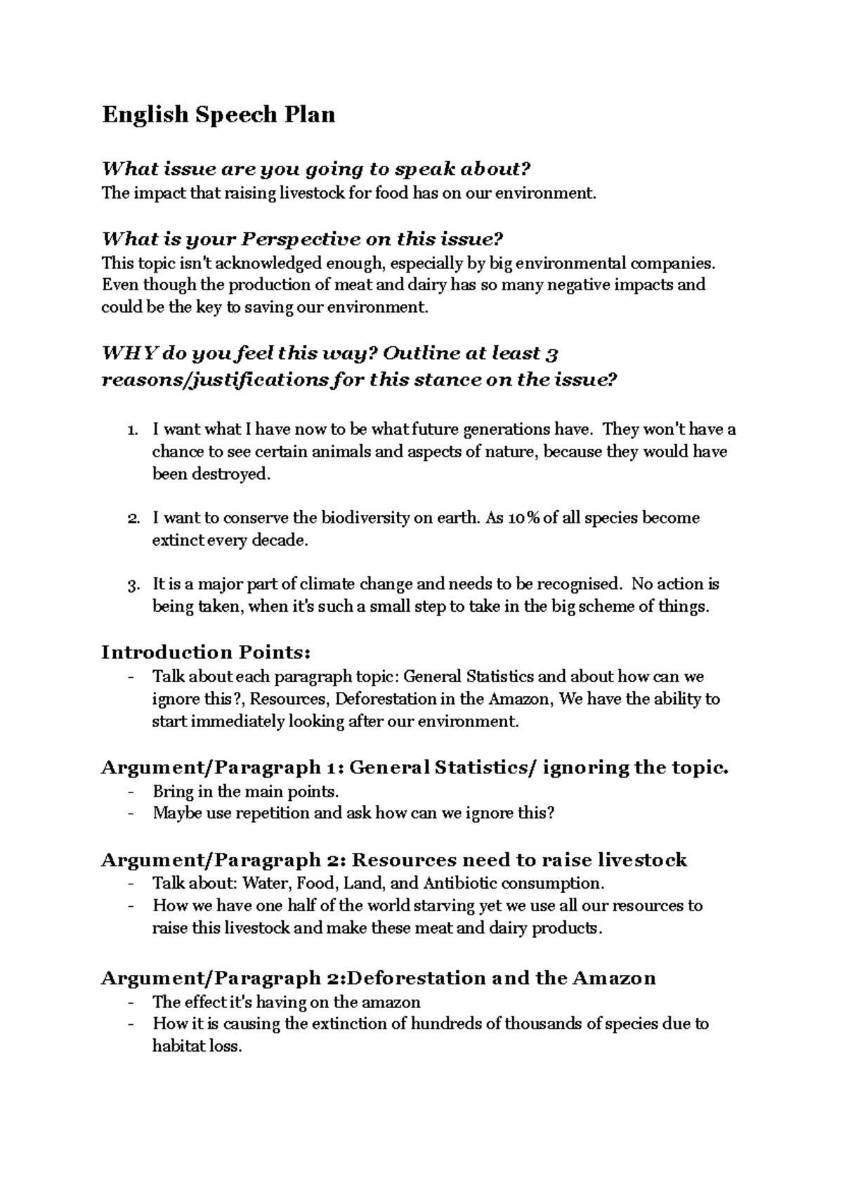 Yr 10 English Speech + Plan Claire Ennis - English Speech Plan What ...