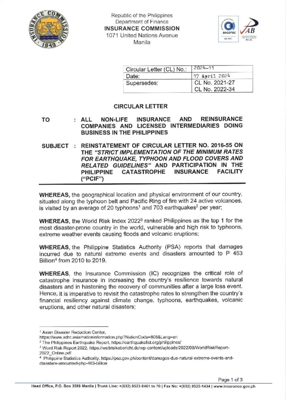 IC-Circular-Letter-No. 2024-11: Reinstatement of CL2016-55 on ...