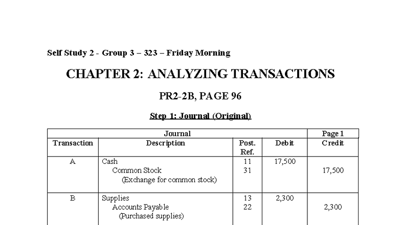Chapter 2: Analyzing Transactions PR2-2B Self Study Group 3 - Studocu