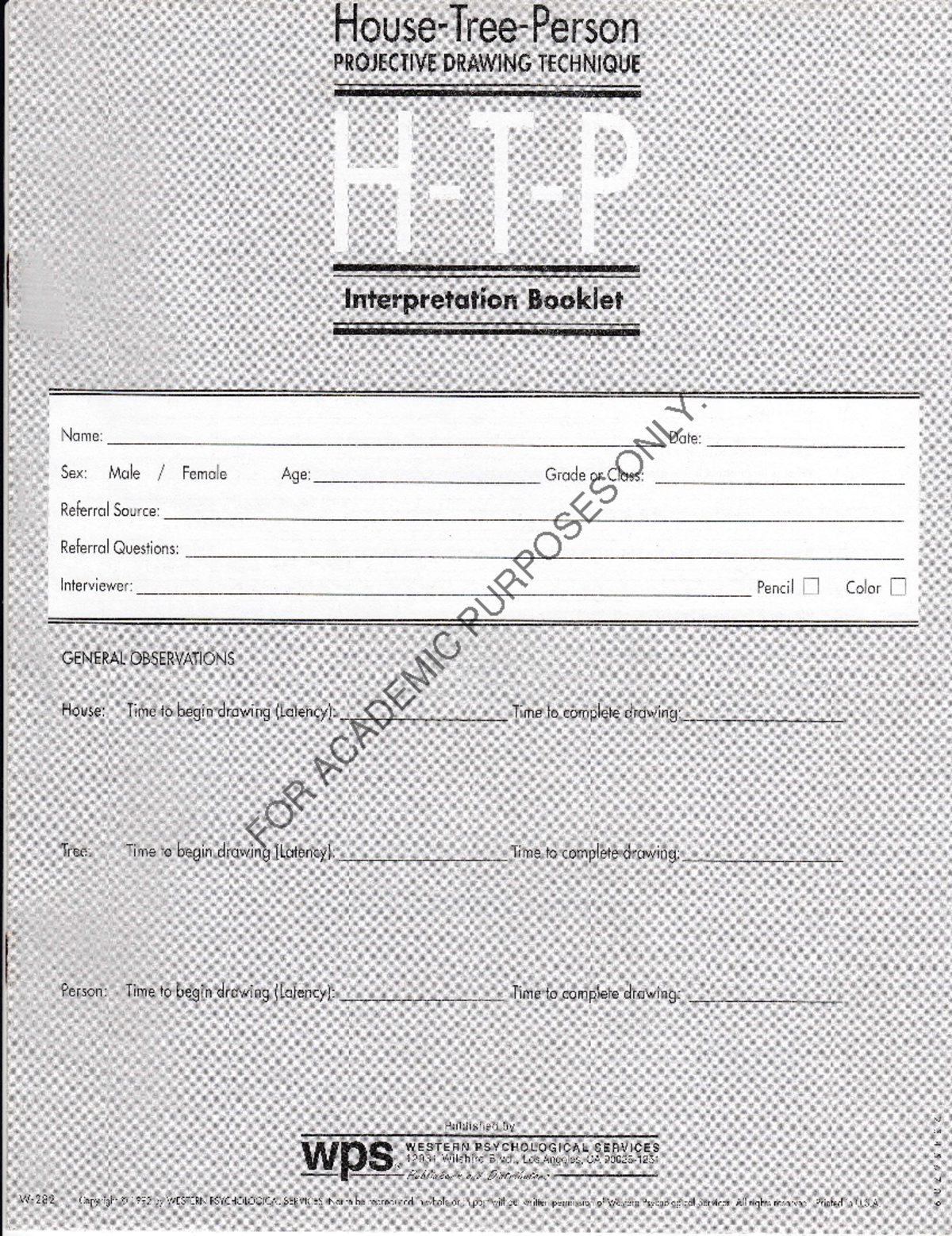 House-Tree-Person (HTP) Drawing Interpretation Guidebook - Studocu