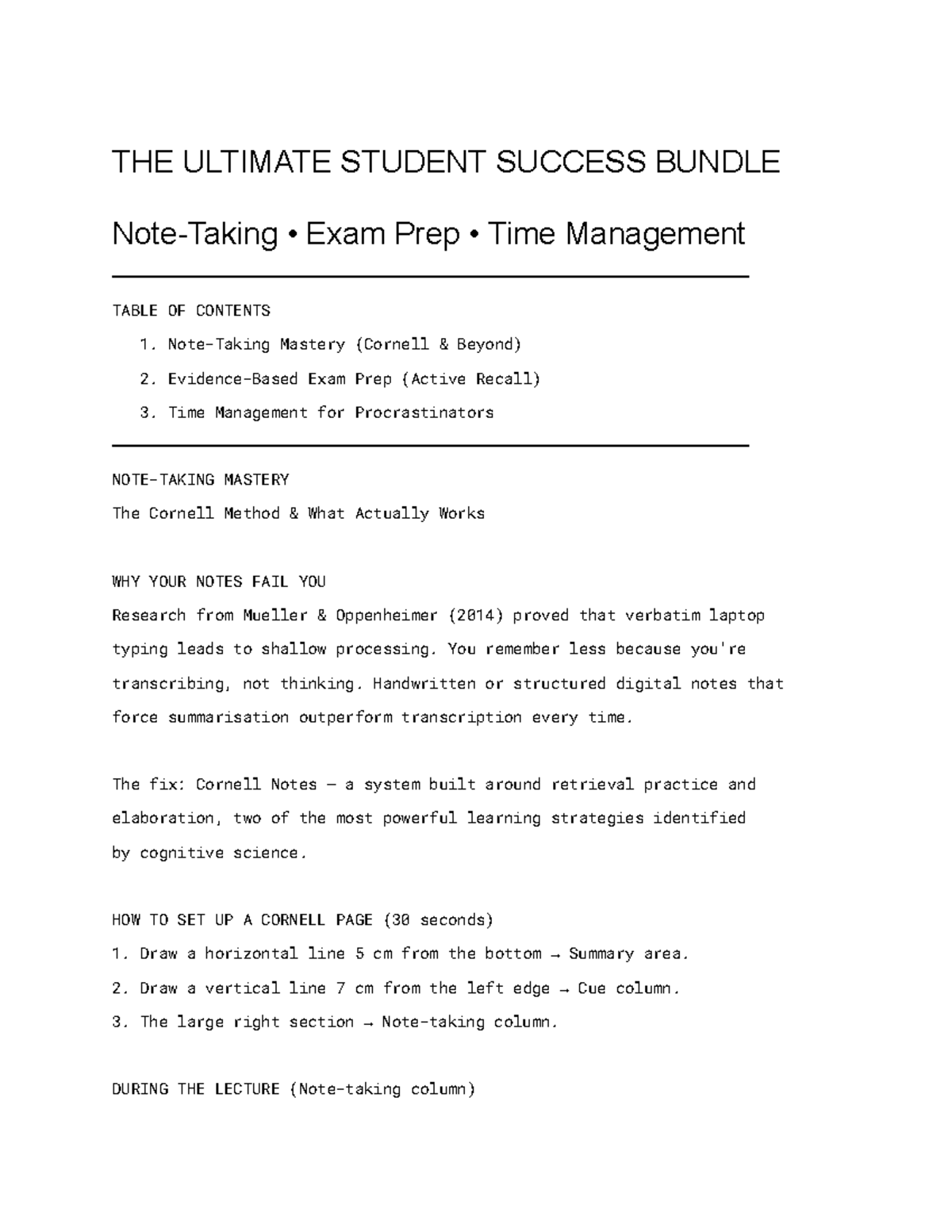 THE ULTIMATE STUDENT SUCCESS BUNDLE: Exam Prep & Time Mgmt Tips - Studocu