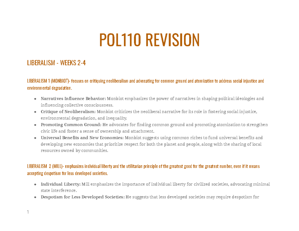 POL110 Final Exam Revision Notes: Liberalism, Conservatism, Socialism ...